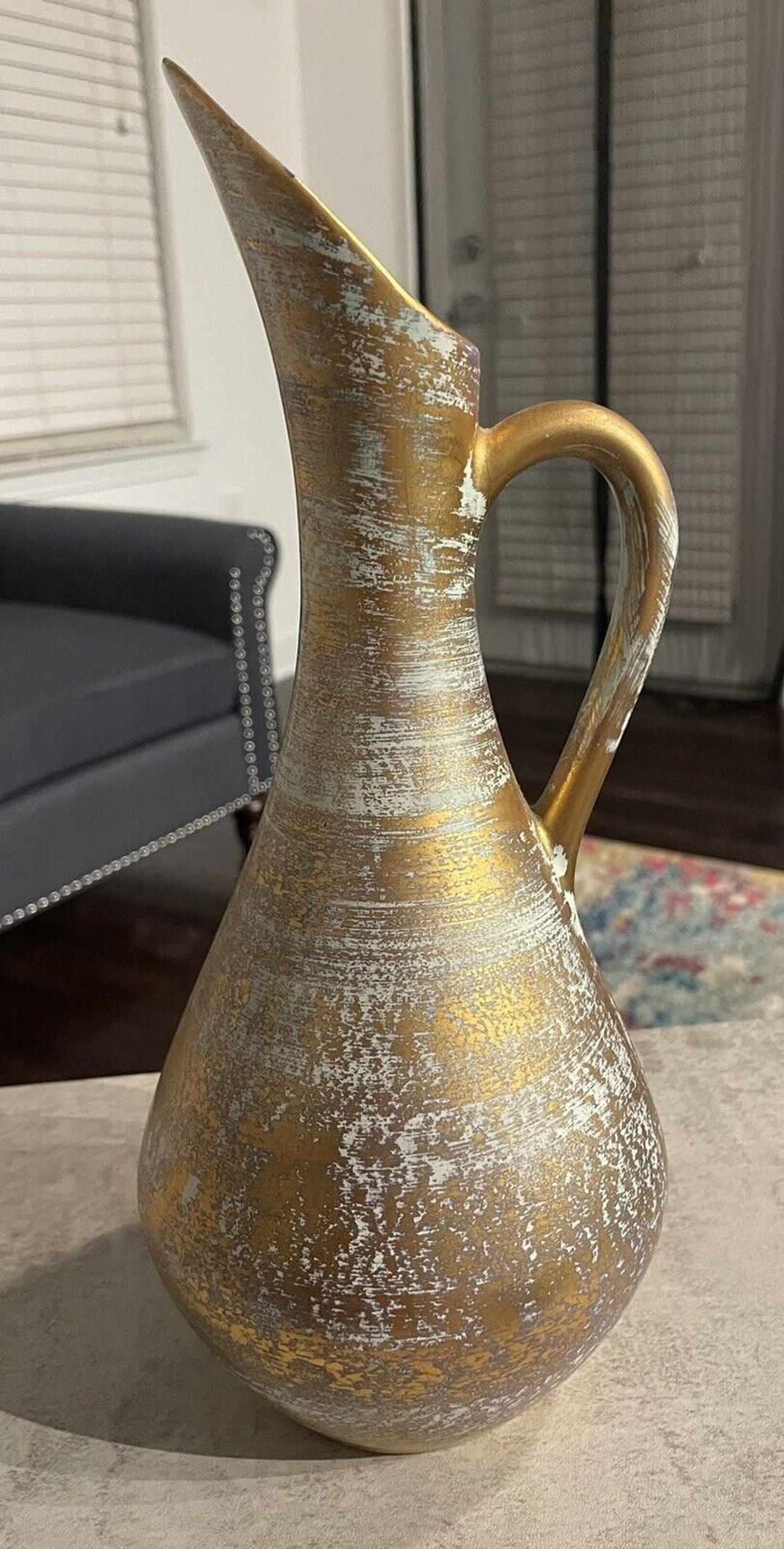 Vintage Stangl Art Pottery Antique Gold Brushed Pitcher Vase Ewer W ...
