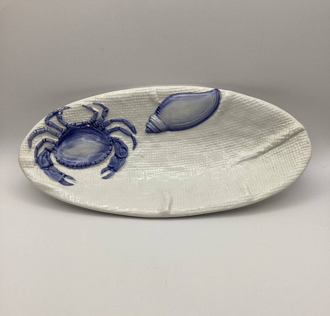 Blue Crab and Sea Shell Serving Dish Hand Painted & Made by Carraro in ...