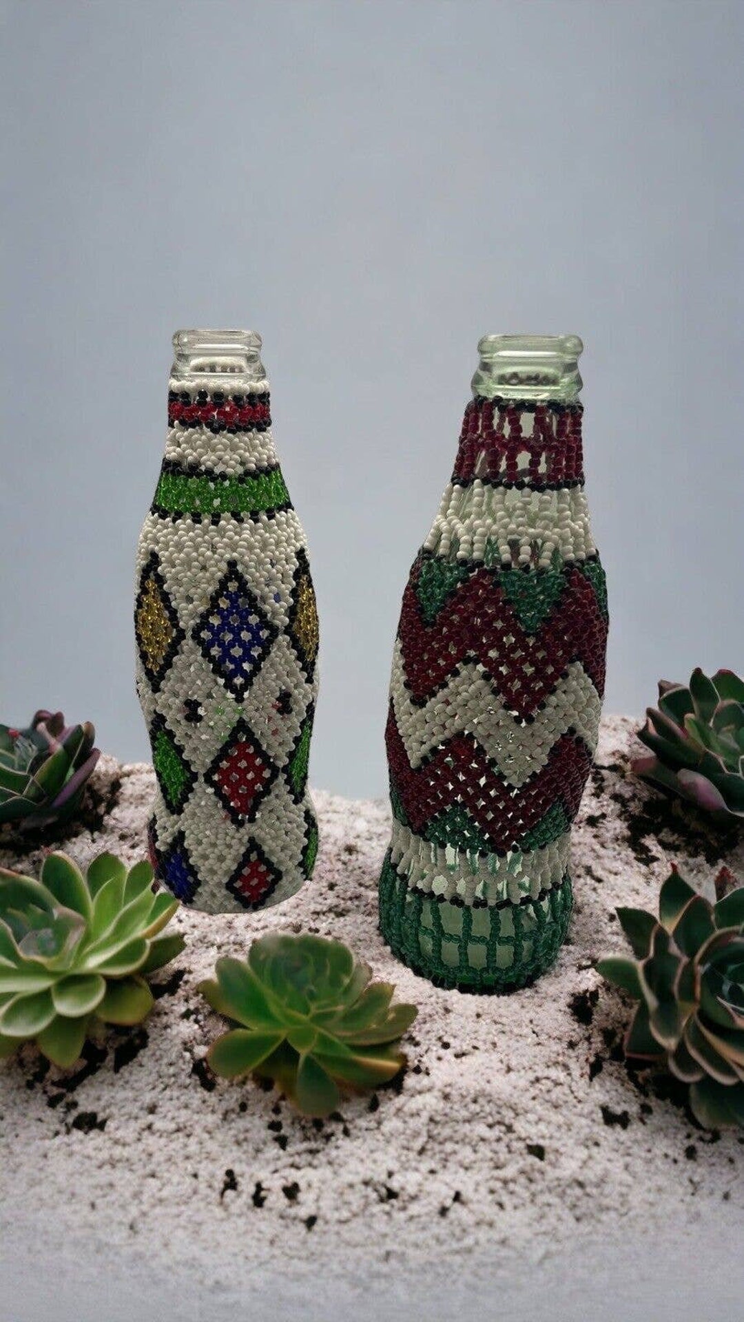 2 - Vintage Handmade Beaded “boho Style” Decorative Glass 7 Inch ...