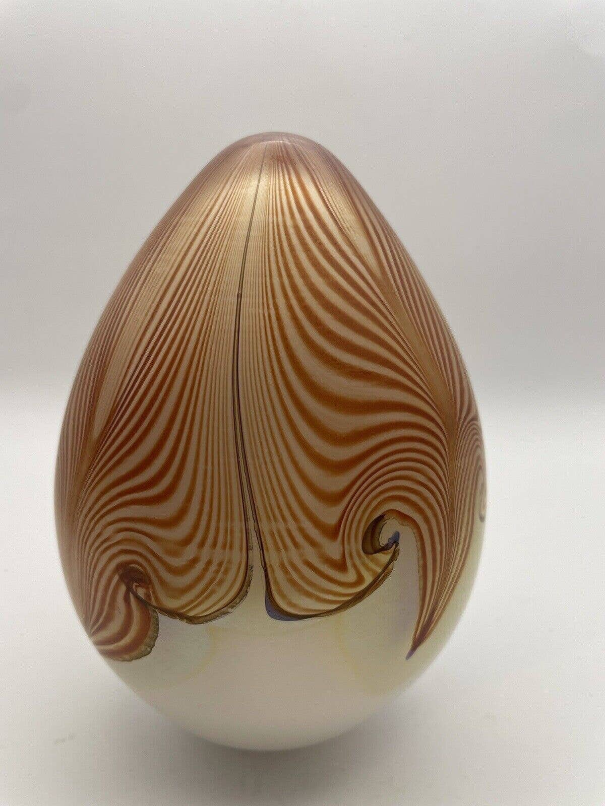 VTG 1983 VANDERMARK Iridescent Pulled Feather Swirl Design Egg Shaped ...