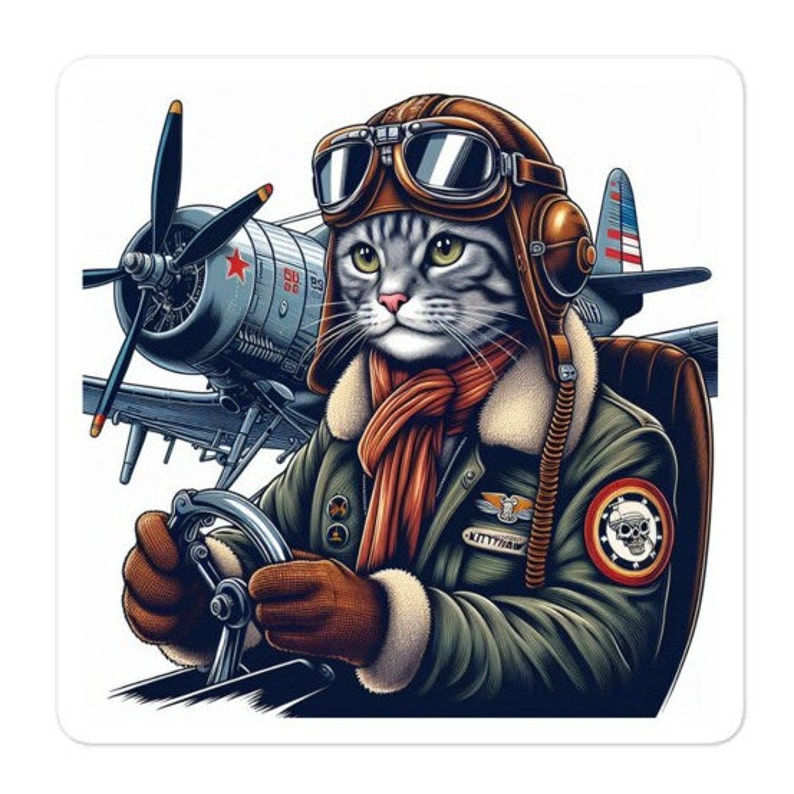 Pilot Cat Version 2 - Aviation Bubble-free Stickers - Etsy