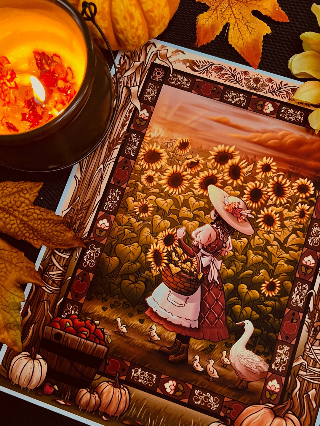 Sunflower Fields Autumn Cottagecore Illustration Art Print - Etsy