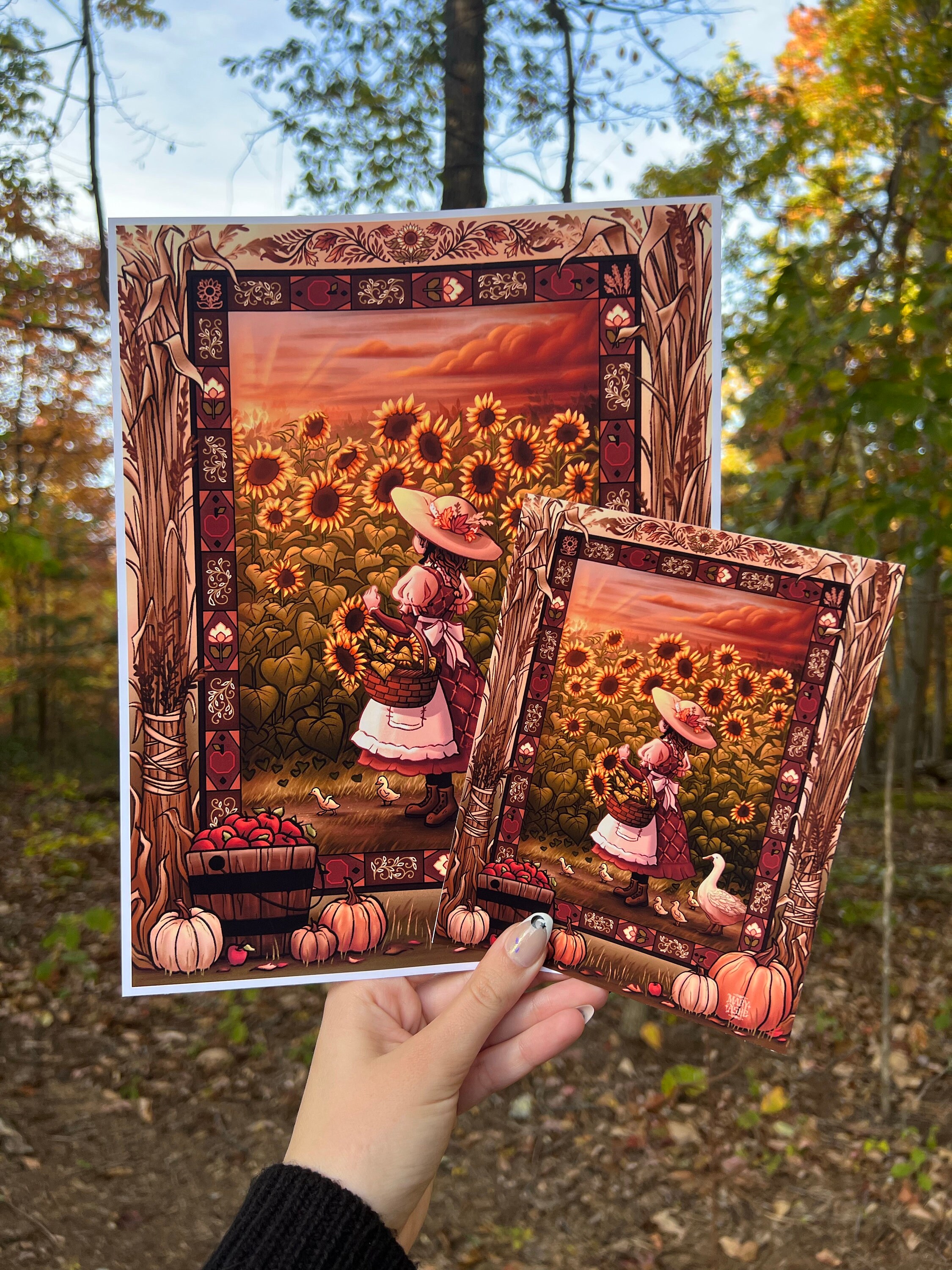 Sunflower Fields Autumn Cottagecore Illustration Art Print - Etsy