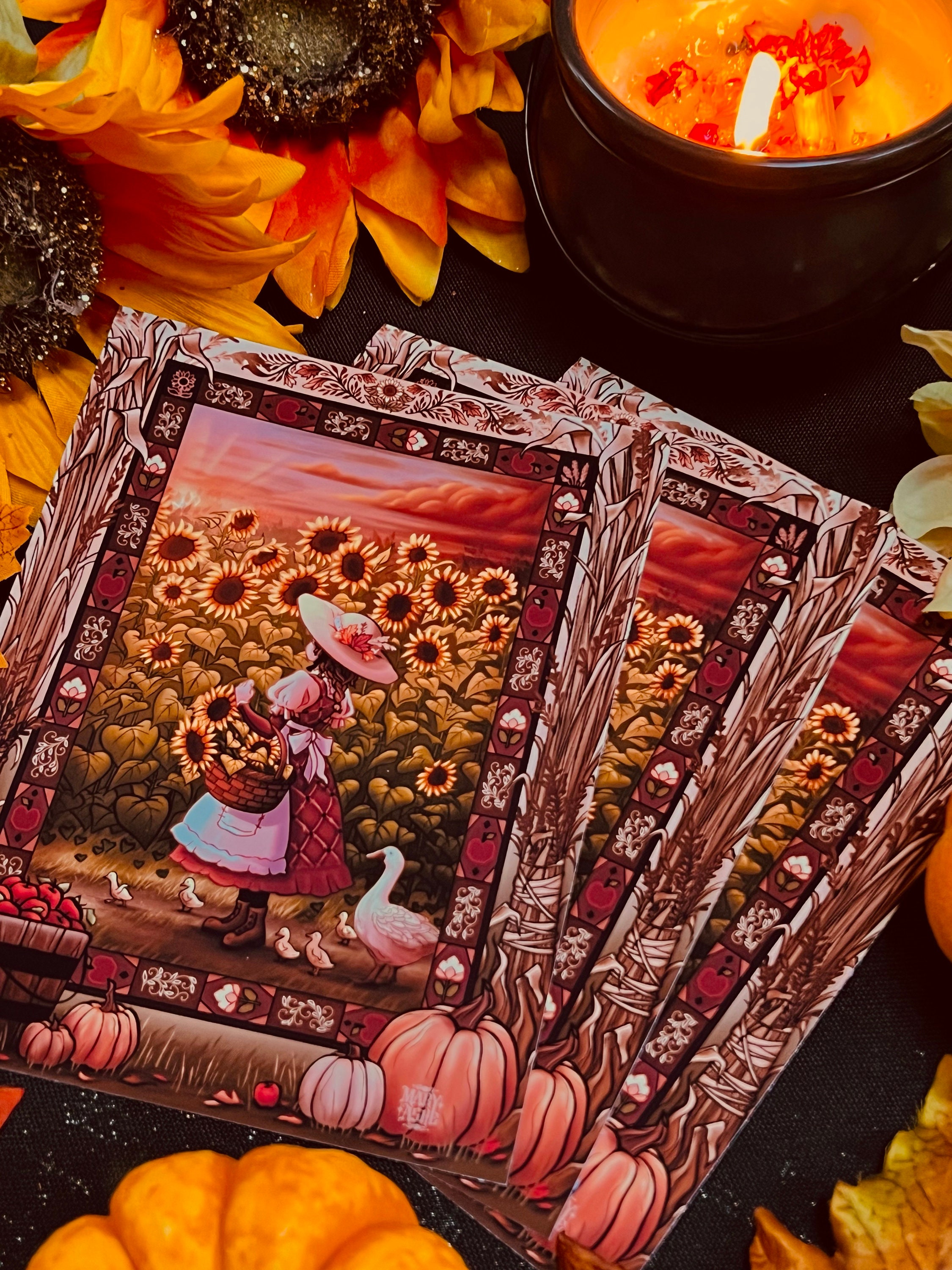 Sunflower Fields Autumn Cottagecore Illustration Art Print - Etsy