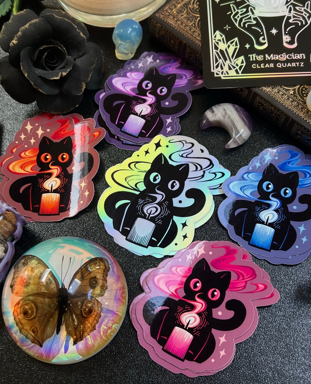 Glossy & Holographic Spooky Witch Cat Sticker - Etsy
