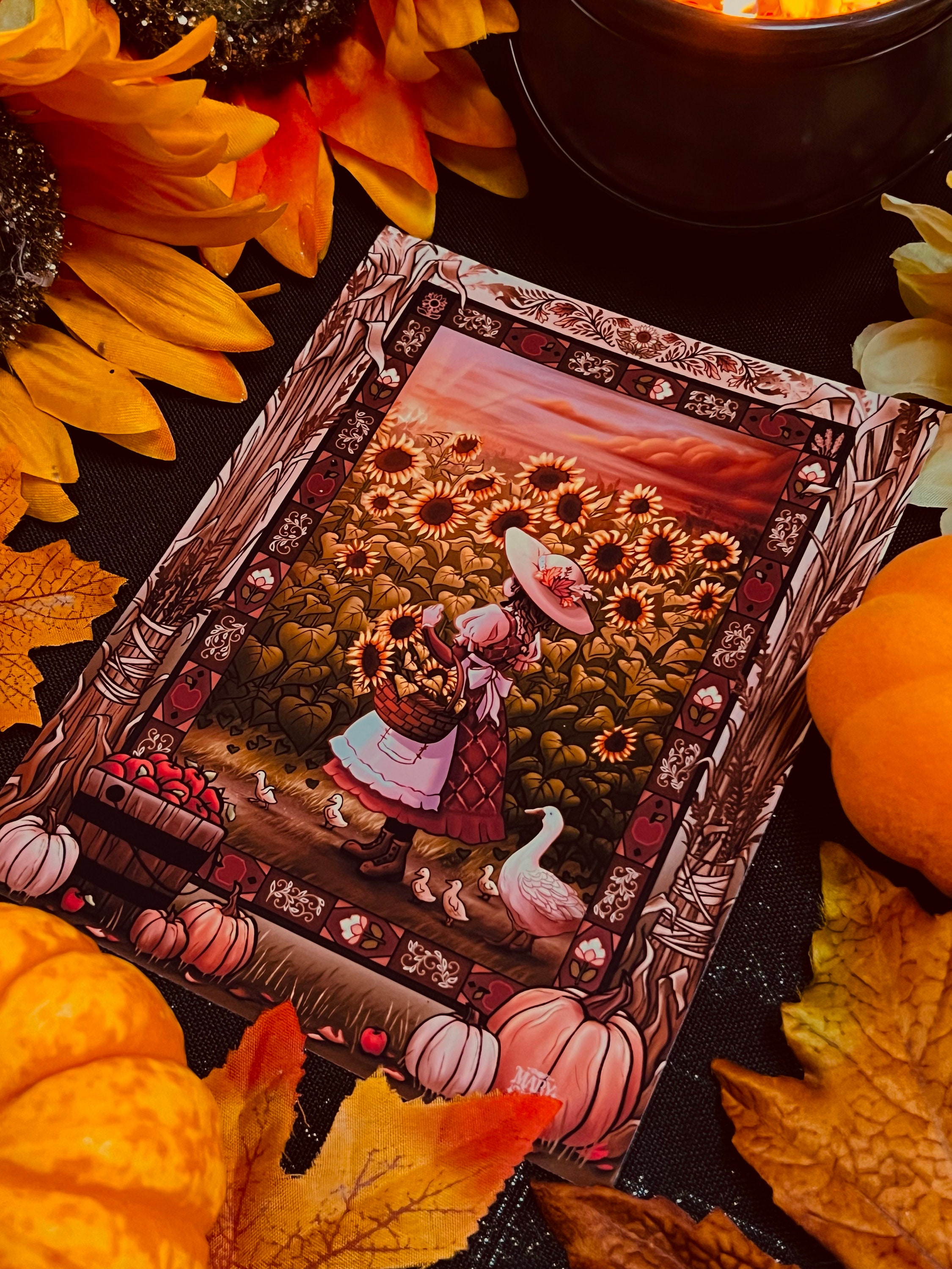 Sunflower Fields Autumn Cottagecore Illustration Art Print - Etsy