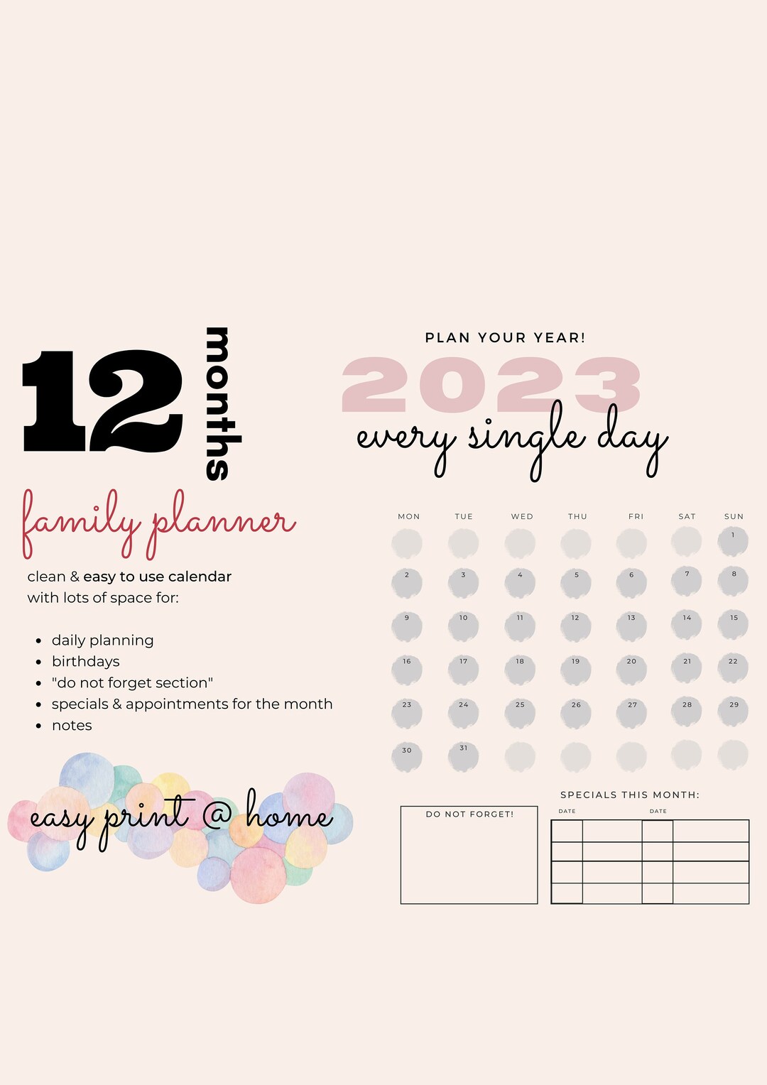 2023 Digital Family Planner, Easy Print @ Home - Perfect for Planning ...