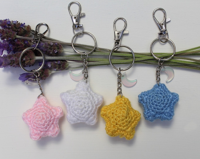 Cute Crochet Star Keychain With Moon Charm. Crochet Keychain. Handmade ...