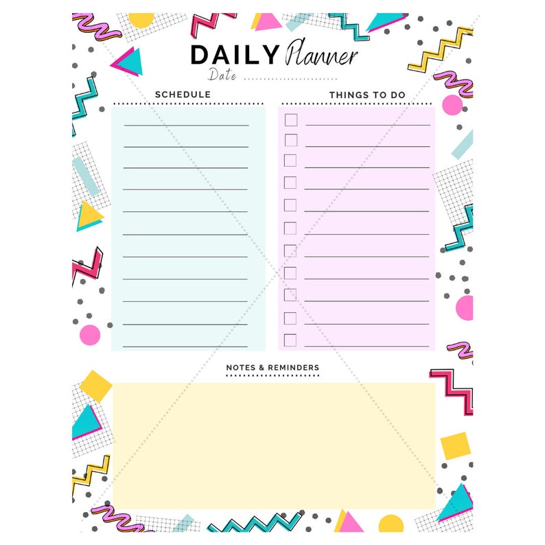 Single Page Daily Planner 90s Retro Style 1, Daily to Do List, Digital ...