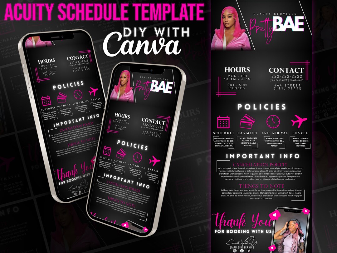 BLACK and PINK Acuity Scheduling Template, Editable Booking Template ...