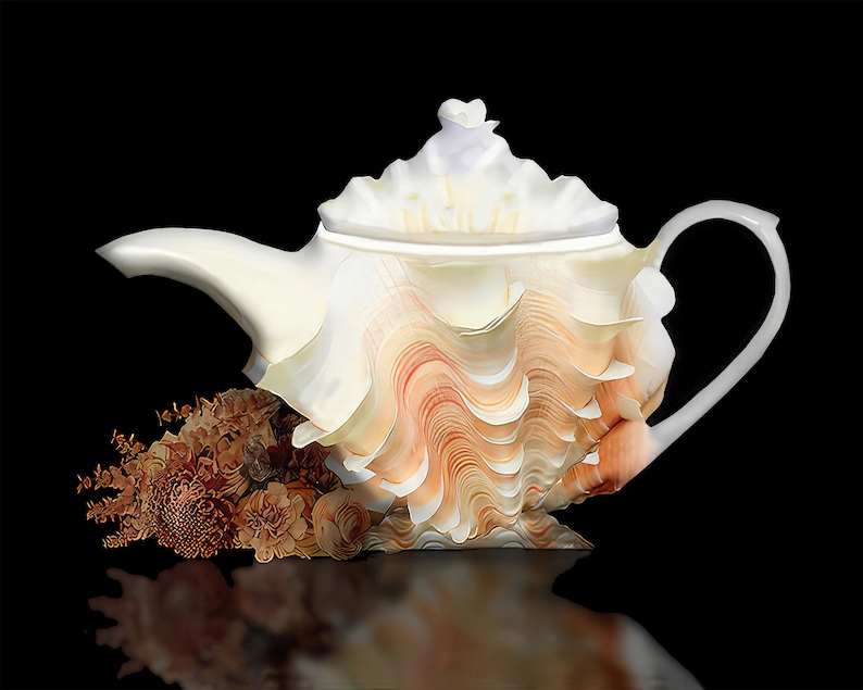 Seashore's Delight Tridachna Teapot: Ocean Tea Black Bone China Pinkish ...