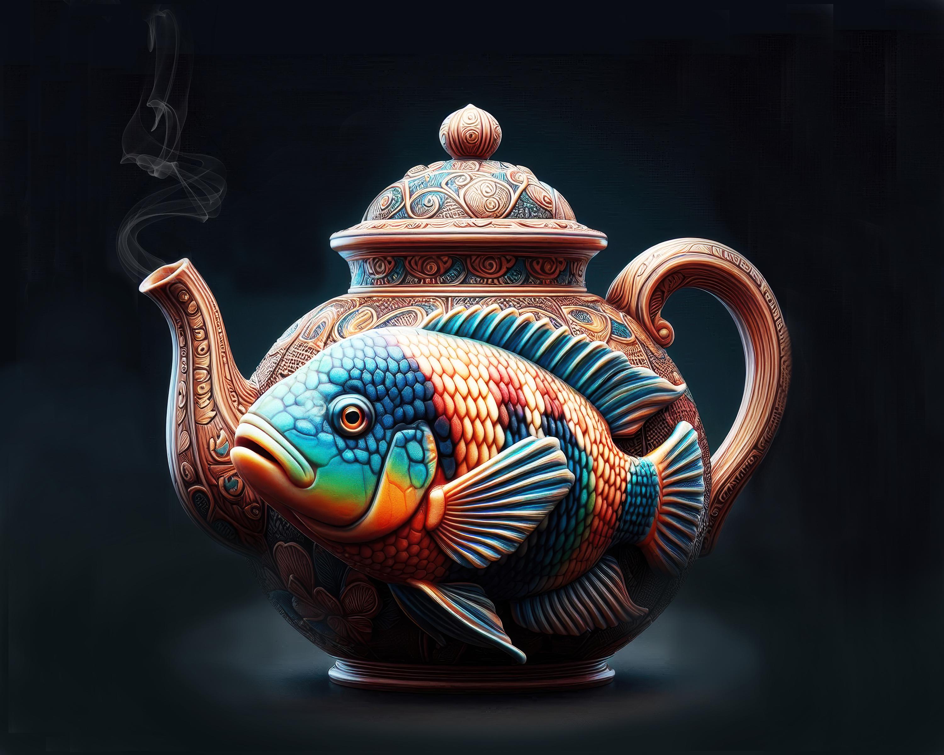 Rainbow African Cichlid Teapot - Blue, Yellow, Golden, Black, Orange ...