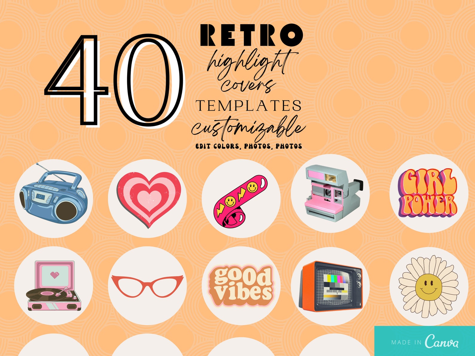 40 Retro Instagram Highlight Cover Icons Groovy Highlight - Etsy