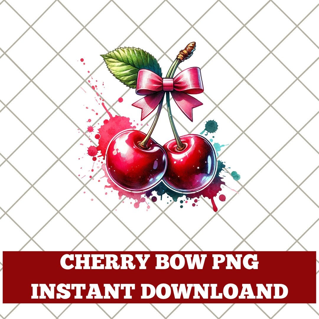 High-quality Cherry Bow Clipart PNG, Digital Download, Vibrant Fruit ...