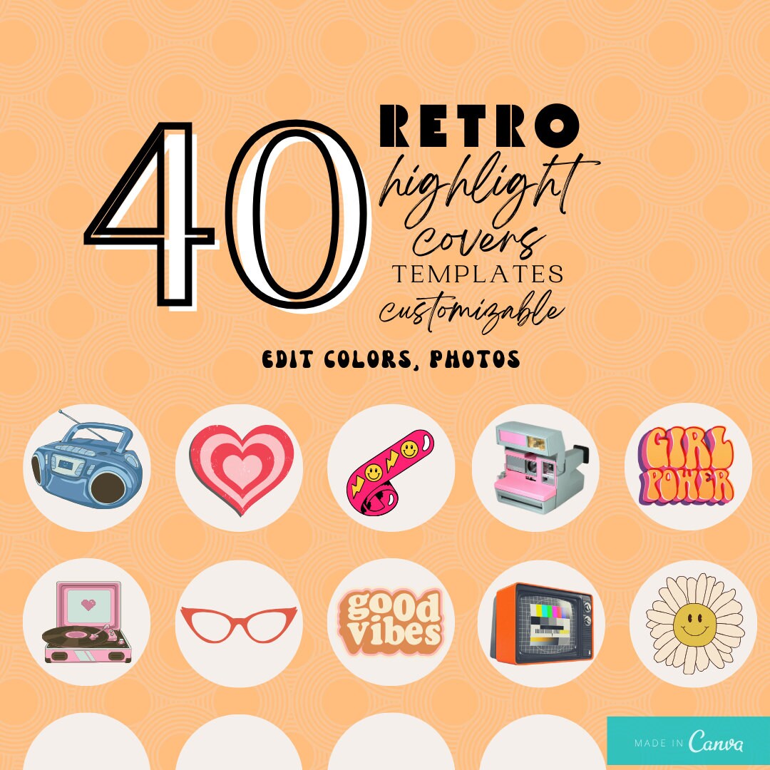40 Retro Instagram Highlight Cover Icons Groovy Highlight Covers ...