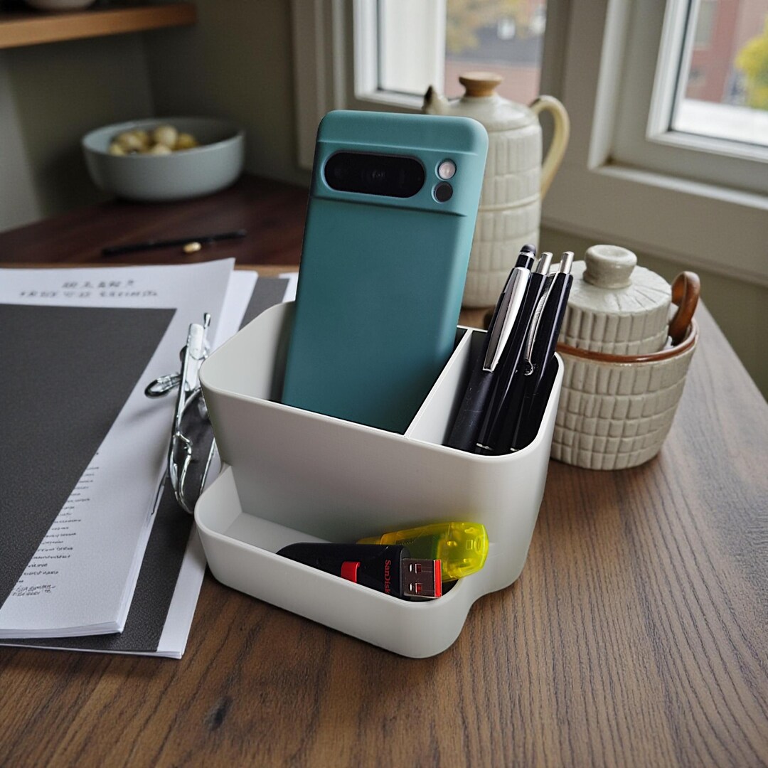 Simple Curved Office Desk Organizer | Modern Stationery & Phone Holder ...