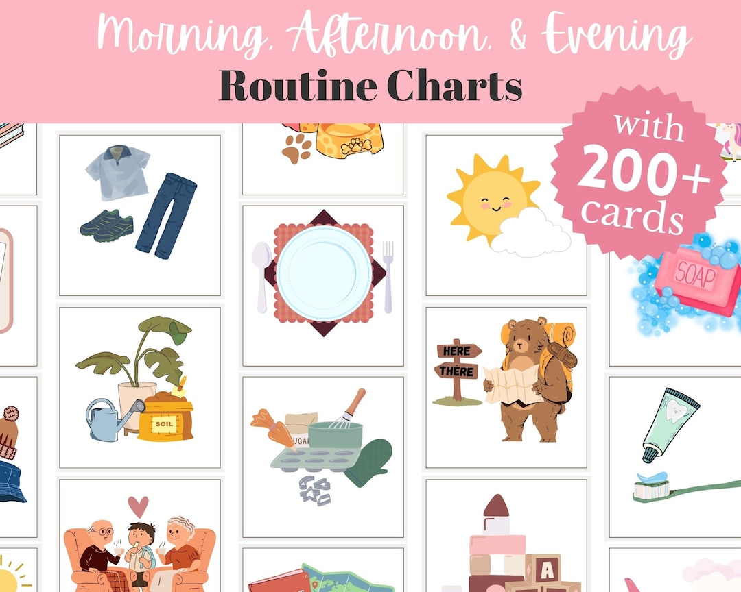 Daily Visual Schedule Chart W/ Cards Morning Afternoon Evening - Etsy