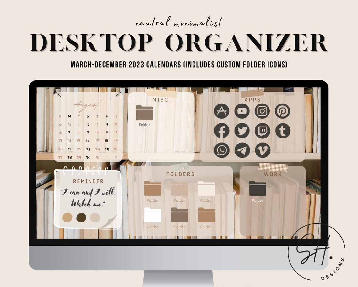 Desktop Wallpaper Organizer + Folder Icons | Boho Minimalist Desktop ...