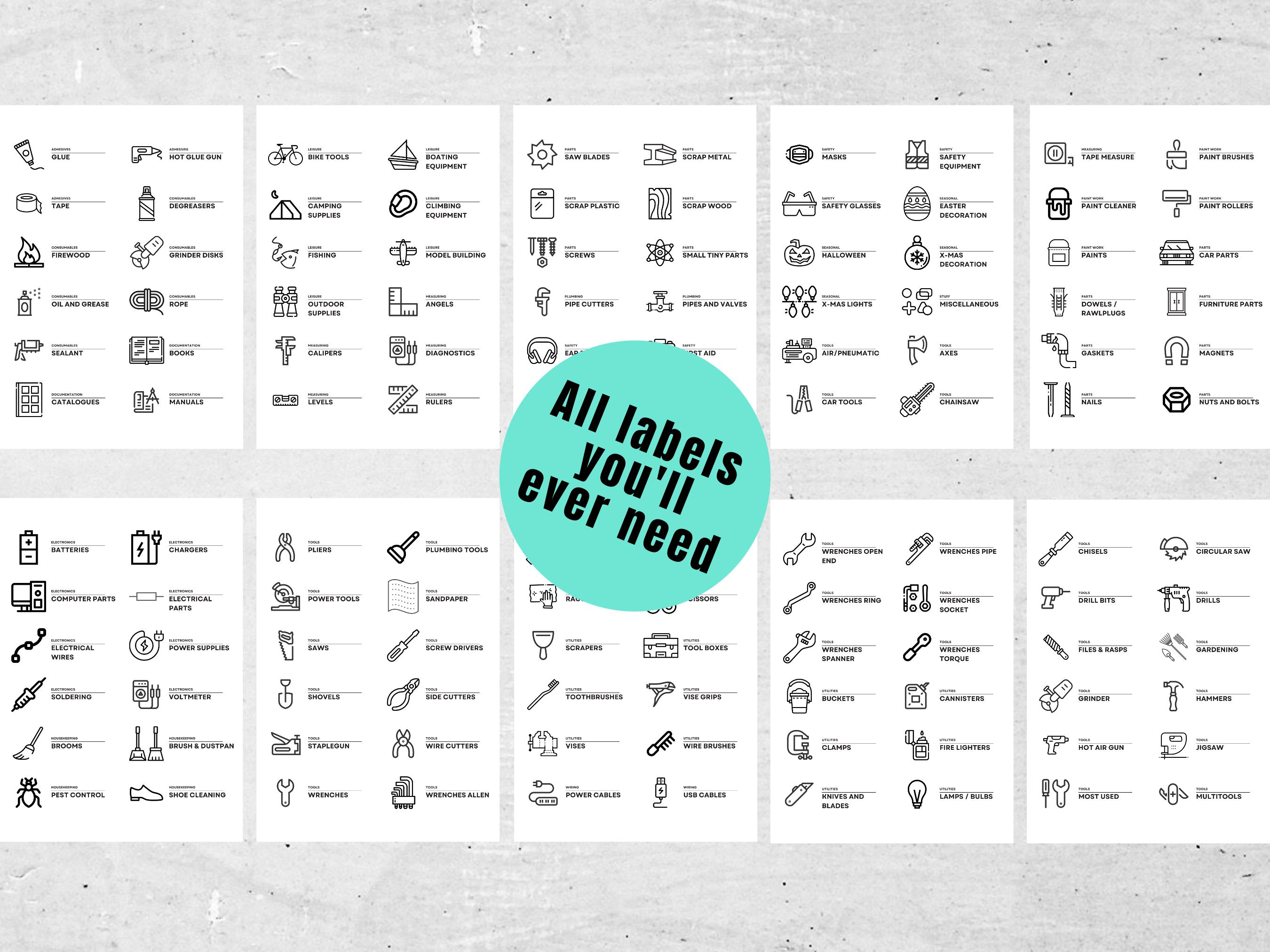 Tool Organization Labels, Printable Workshop Toolbox Stickers, Editable ...