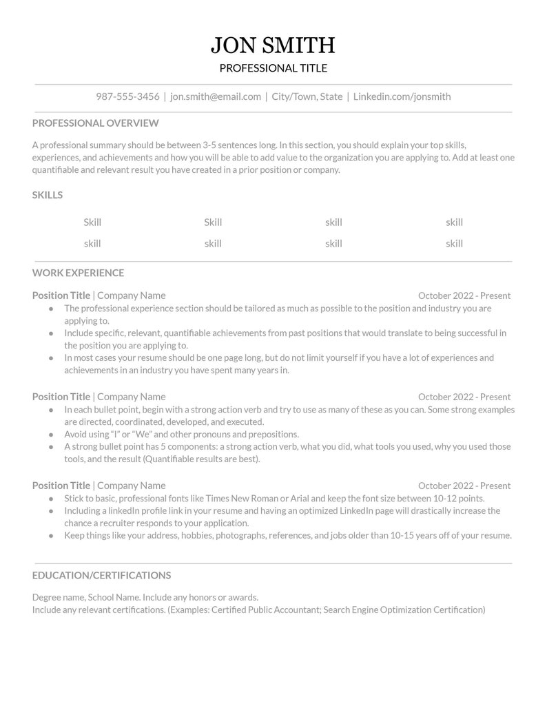 2023 Professional Resume Template - Etsy