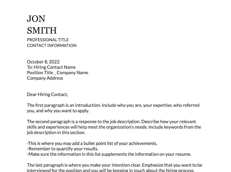 Cover Letter Template | Professional Resume | 2023 | Google Docs, Word ...