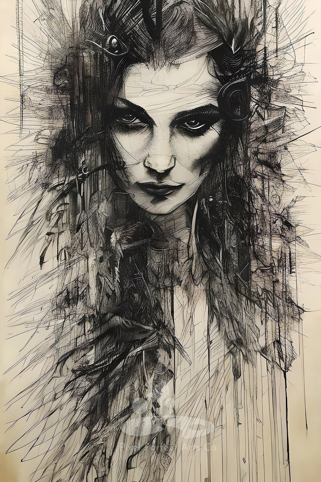 Modern Ink Female Portrait, Chiaroscuro, Ai-generated, Printable Art ...