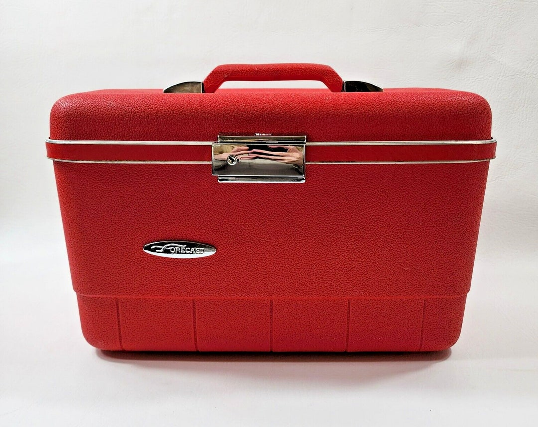 Vintage Red Sears Forecast Hard Shell Train Case Luggage Retro Makeup ...