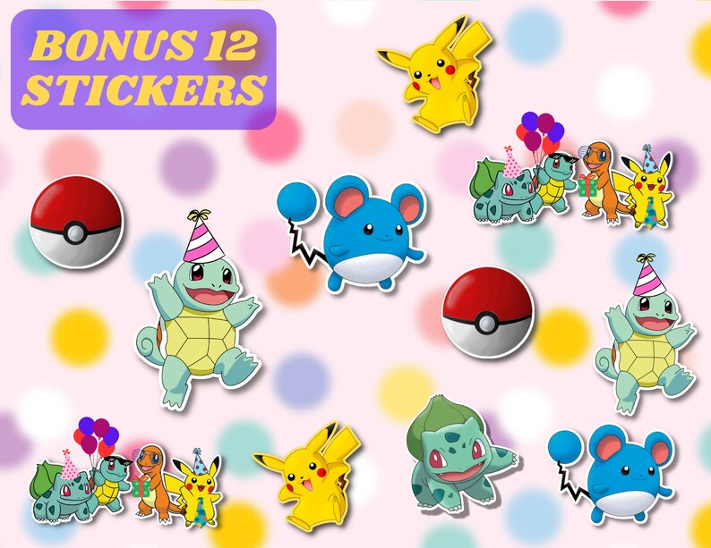 Pokemon Birthday Card/pokemon Instant Download Card/ Pokemon Stickers ...