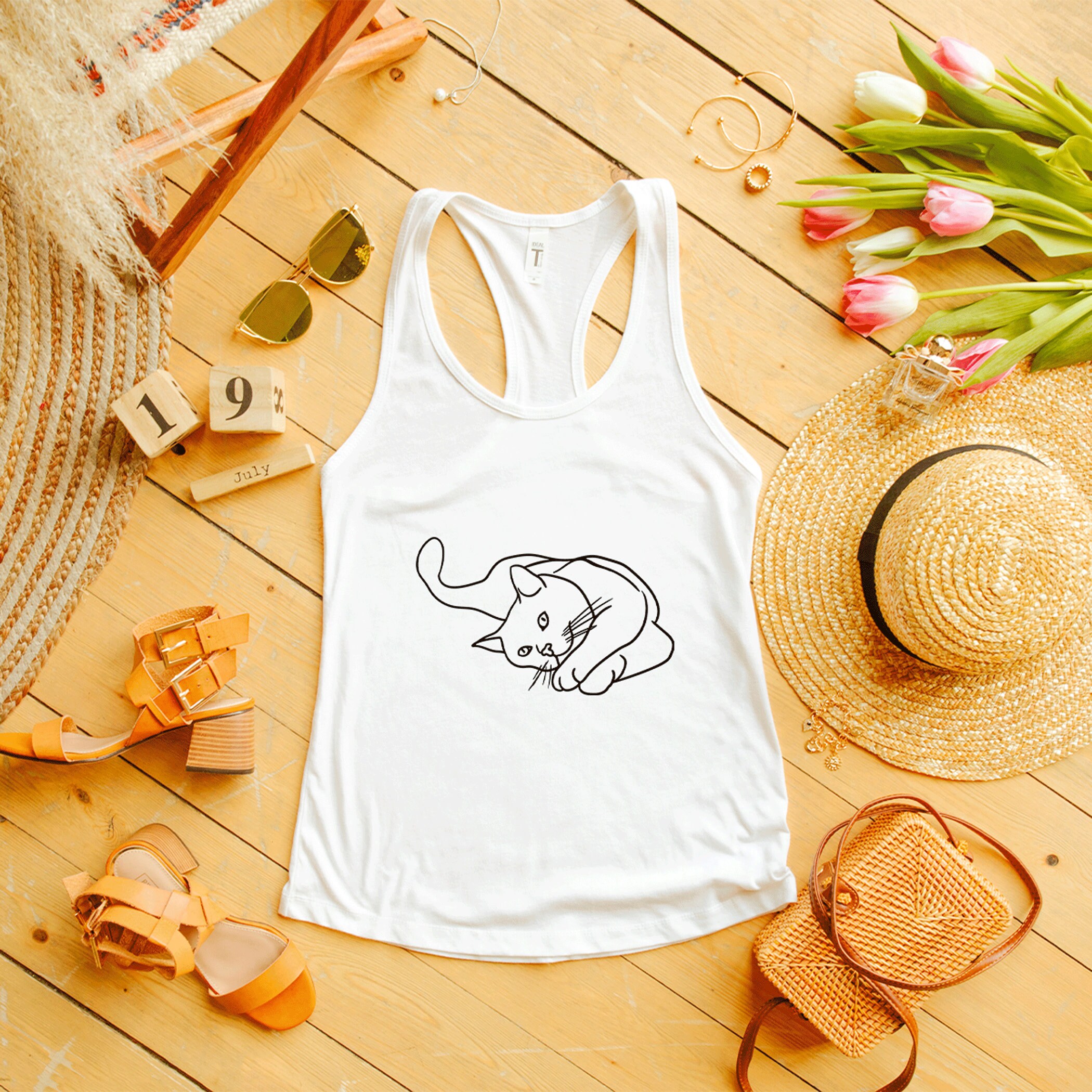Cute Cat Outline Tank Top Line Art Photo Tank Top for Animal - Etsy