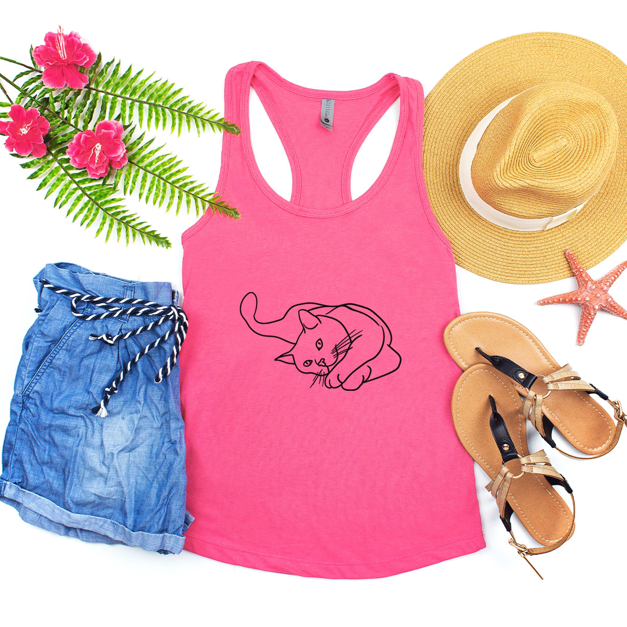 Cute Cat Outline Tank Top Line Art Photo Tank Top for Animal - Etsy