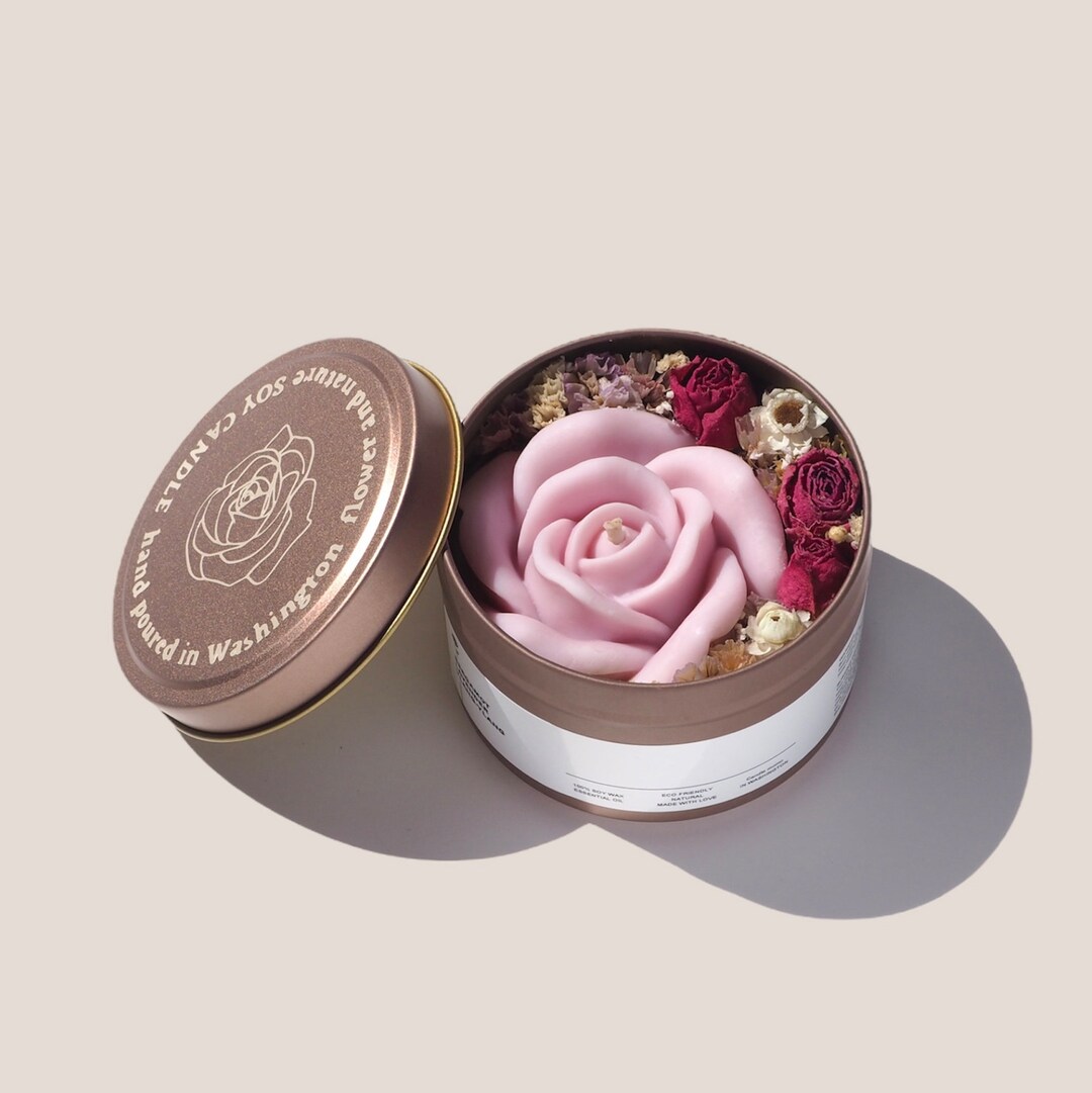 Pink Rose Candle W/ Dried Flower 100% Soy Wax Candle - Etsy