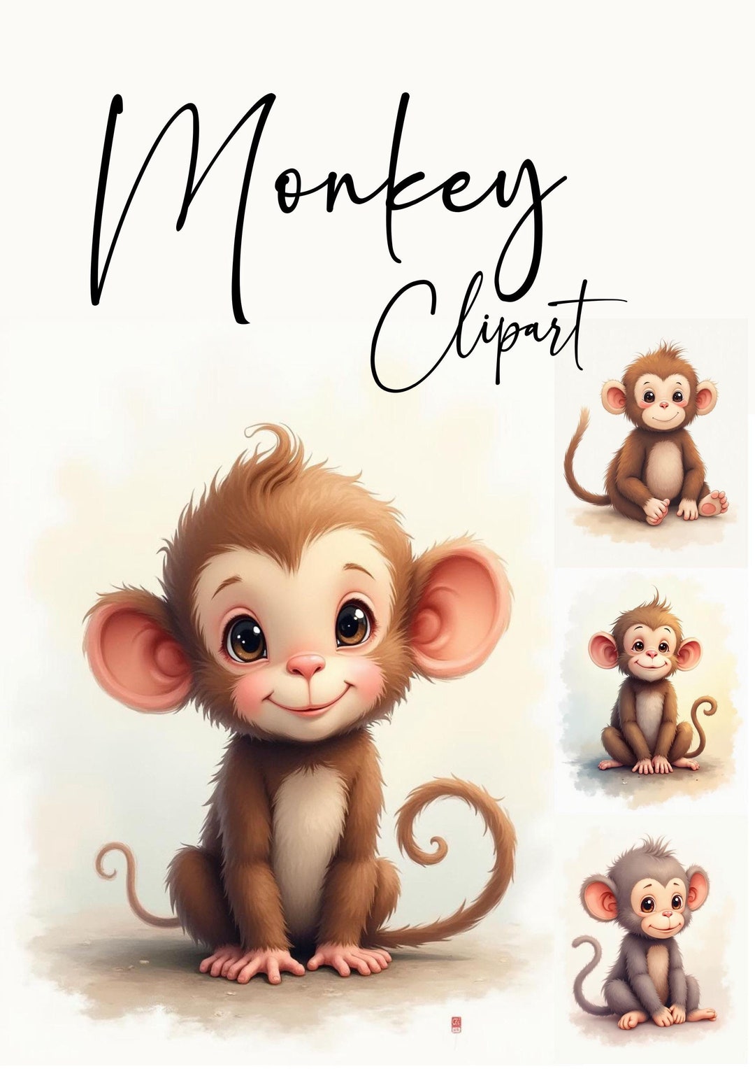 Monkey - Watercolor - Clipart - Digital Download - Nursery - Motif ...