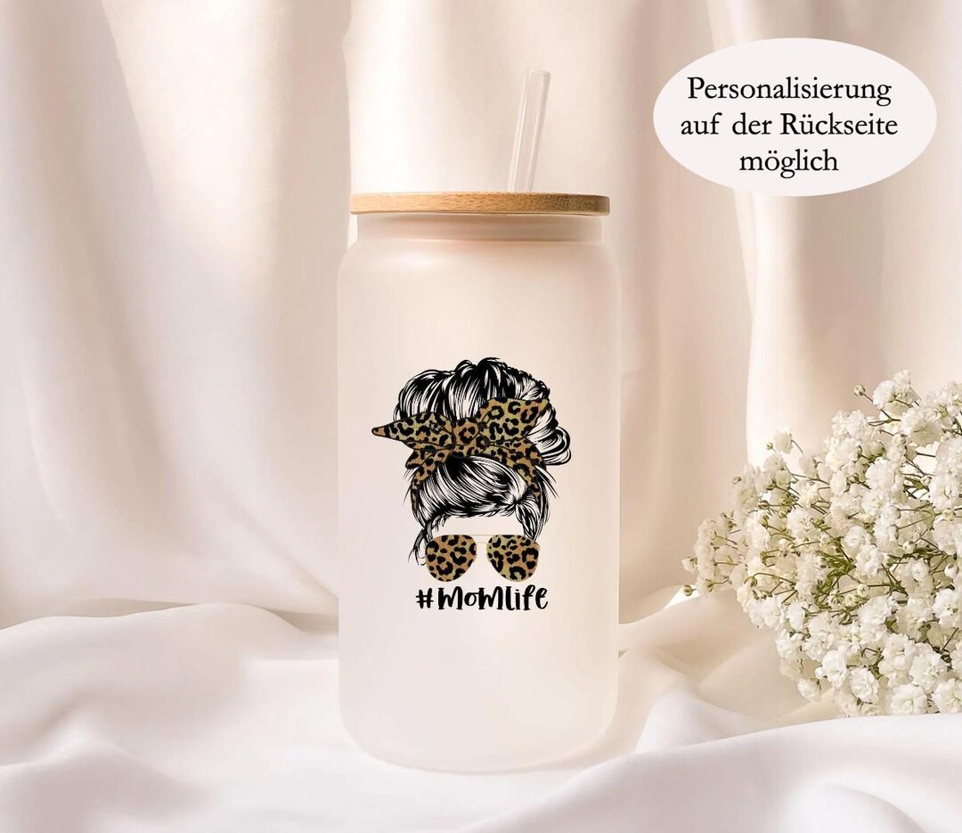 Iced Coffee Glass | Momlife | Leopard Print | Personalized | Frosted ...
