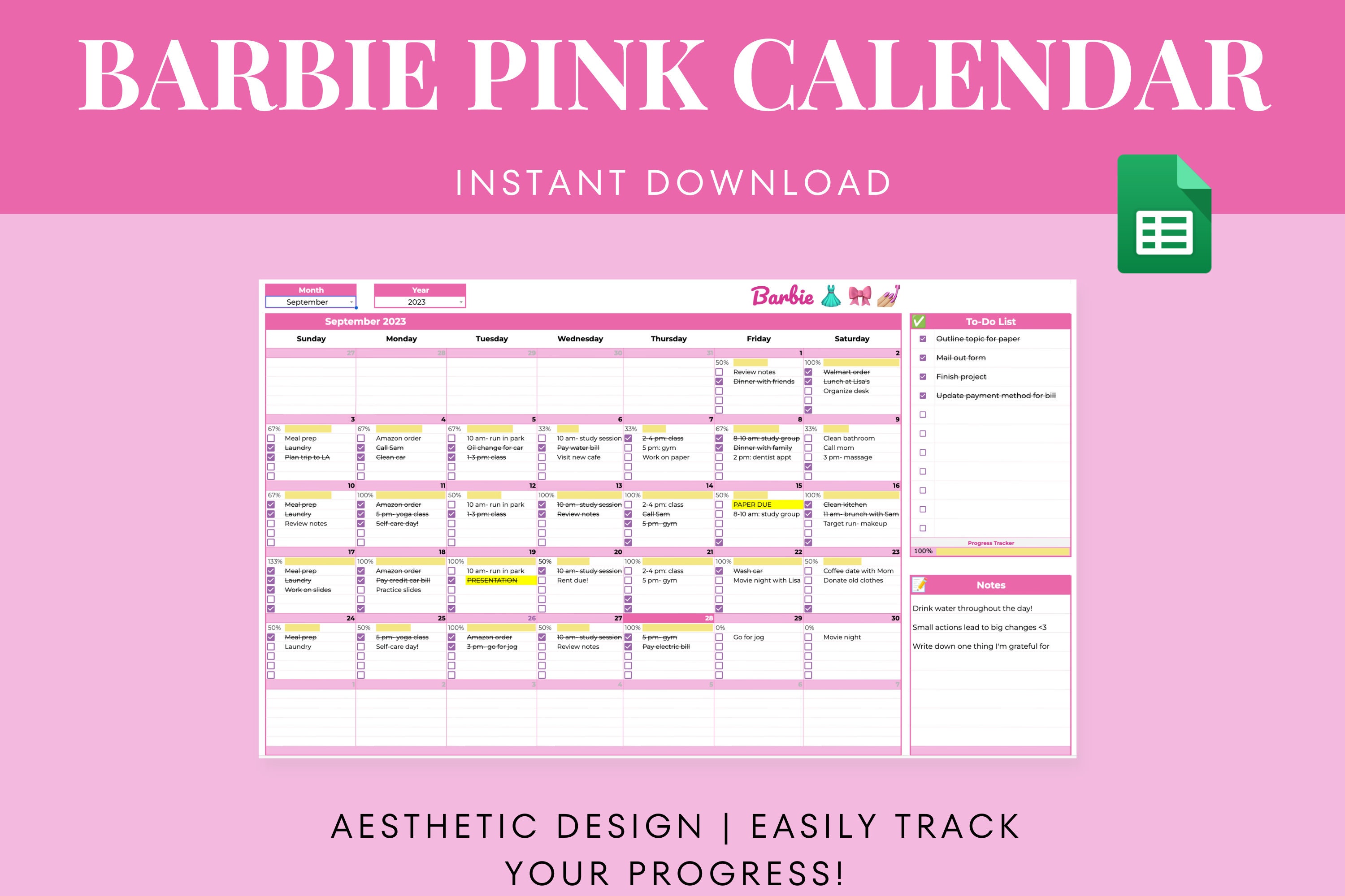 Barbie Pink Digital Planner 2023 Google Sheets To-do List Editable Task ...