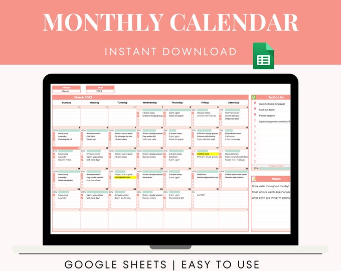 Editable Monthly Calendar: Google Sheets Task Planner (digital Download ...