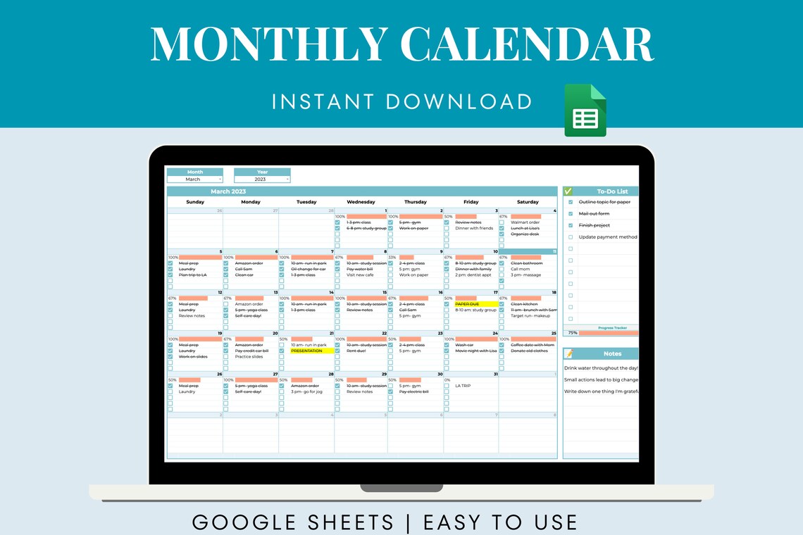 2023 Digital Calendar Google Sheets To-do List Editable Monthly Digital ...