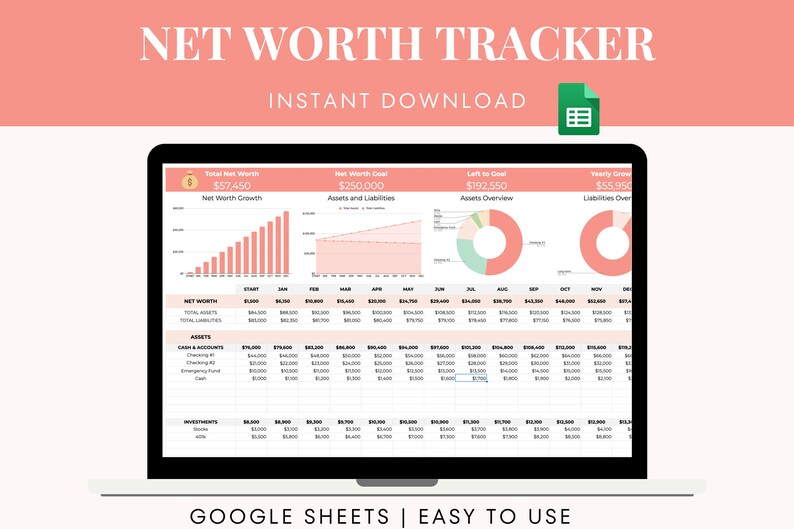 Net Worth Tracker Spreadsheet Template for Google Sheets Net Worth ...