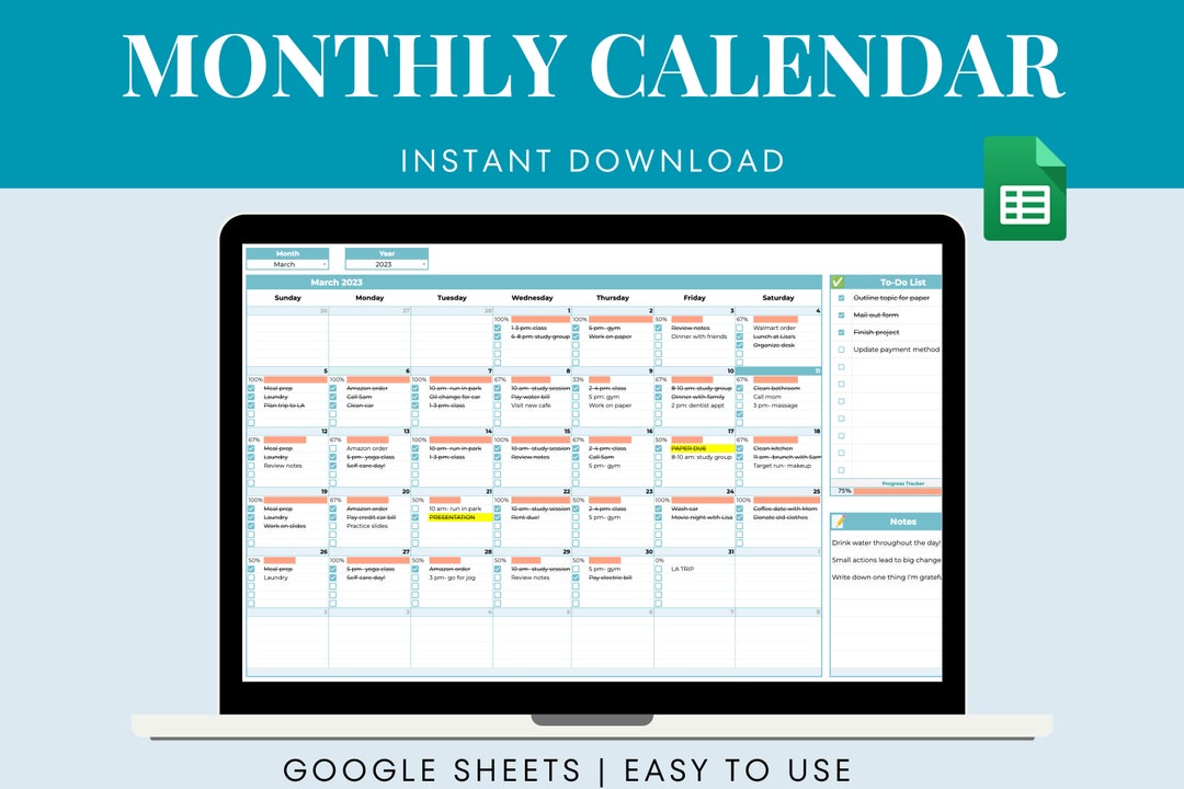 2023 Digital Calendar Google Sheets To-do List Editable - Etsy