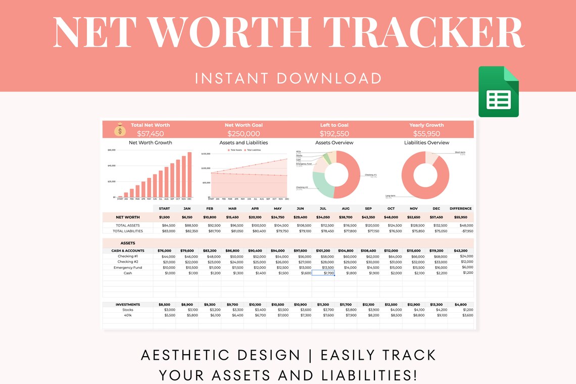 Net Worth Tracker Spreadsheet Template for Google Sheets Net Worth ...