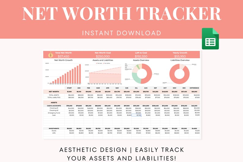 Net Worth Tracker Spreadsheet Template for Google Sheets Net Worth ...