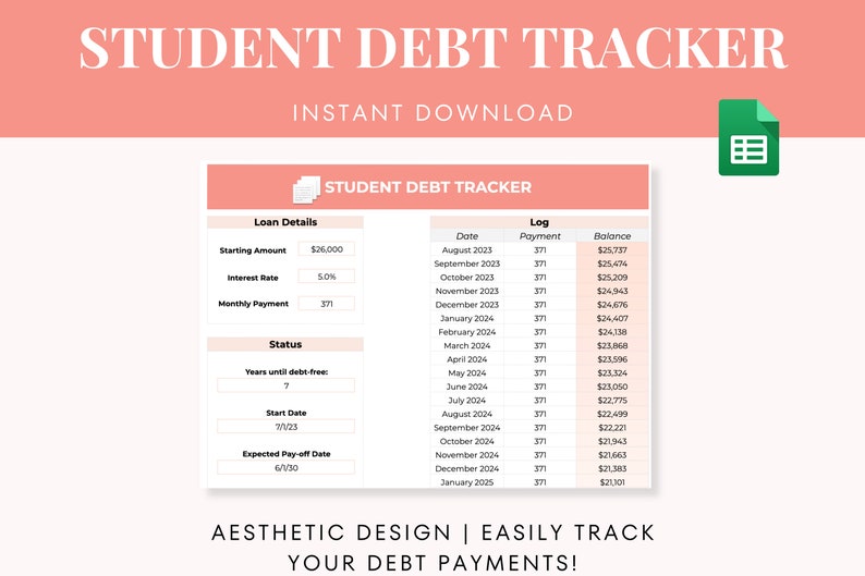 Student Debt Tracker | Student Loan Debt Payment Tracker Template for ...