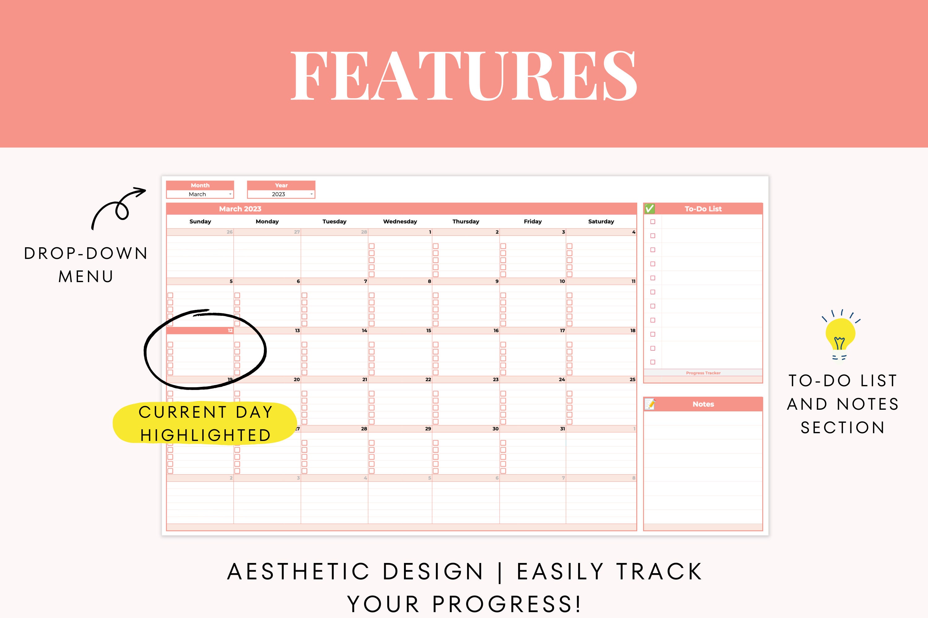 Monthly Digital Calendar 2023 Google Sheets To-do List Editable Task ...