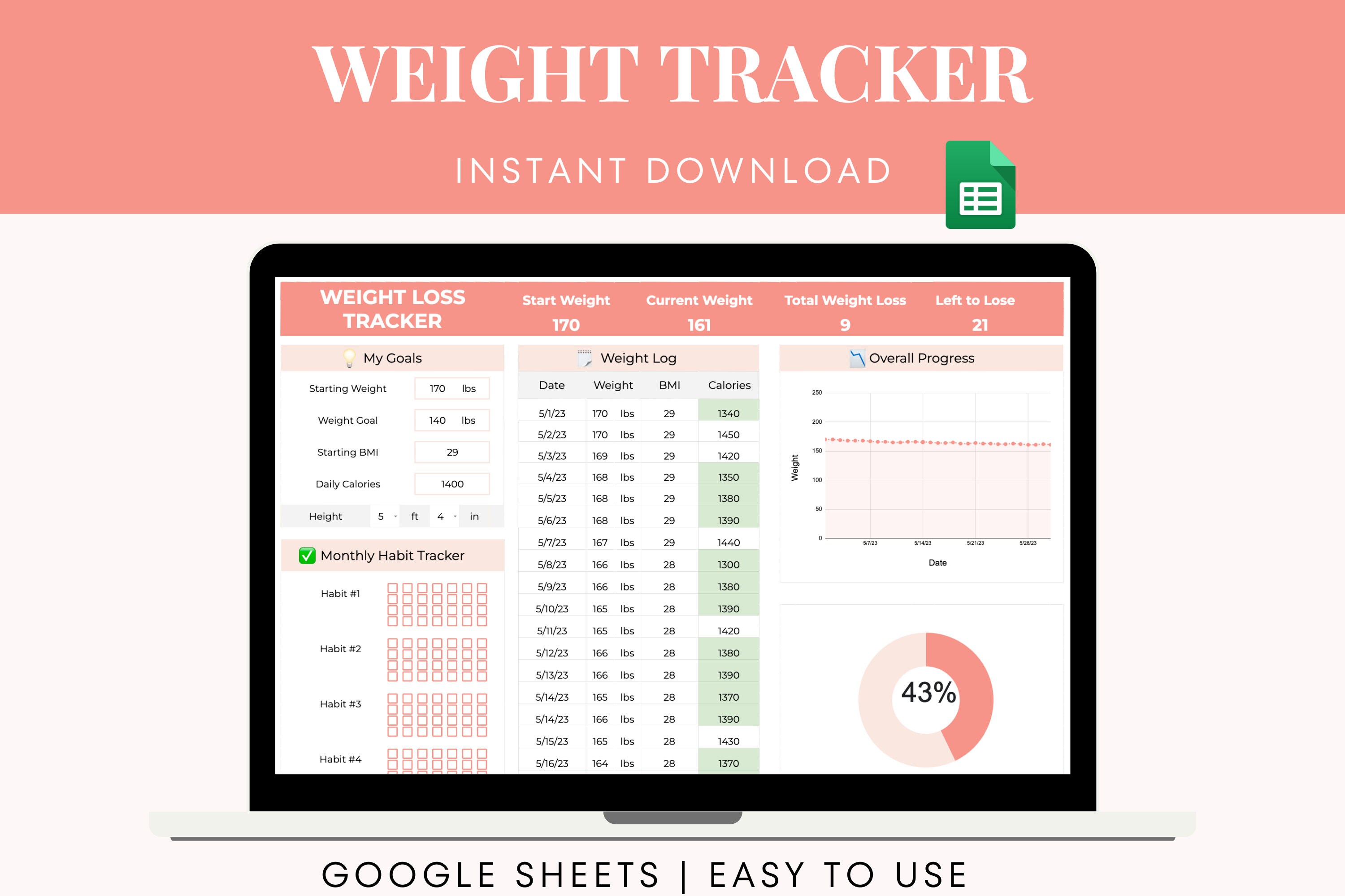 Weight Loss Tracker Google Sheets | Monthly Weight Loss Tracker ...