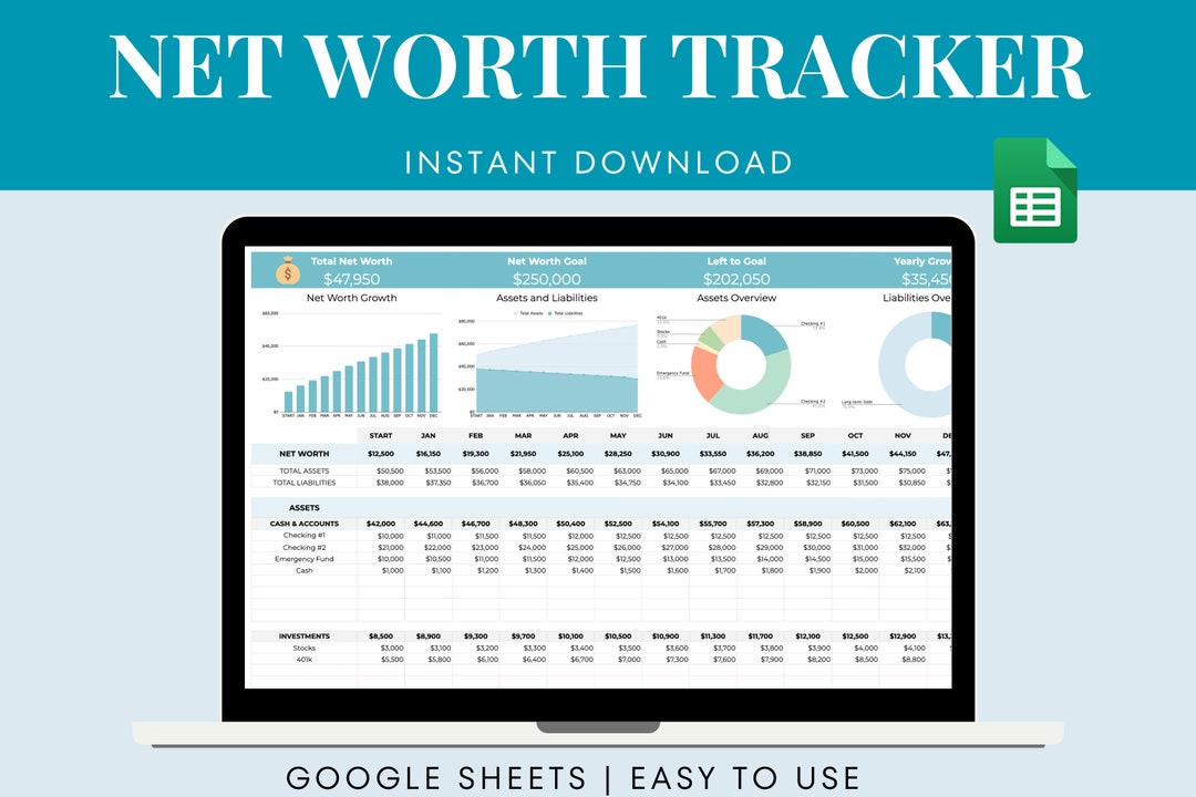 Net Worth Tracker Spreadsheet Template for Google Sheets Net - Etsy