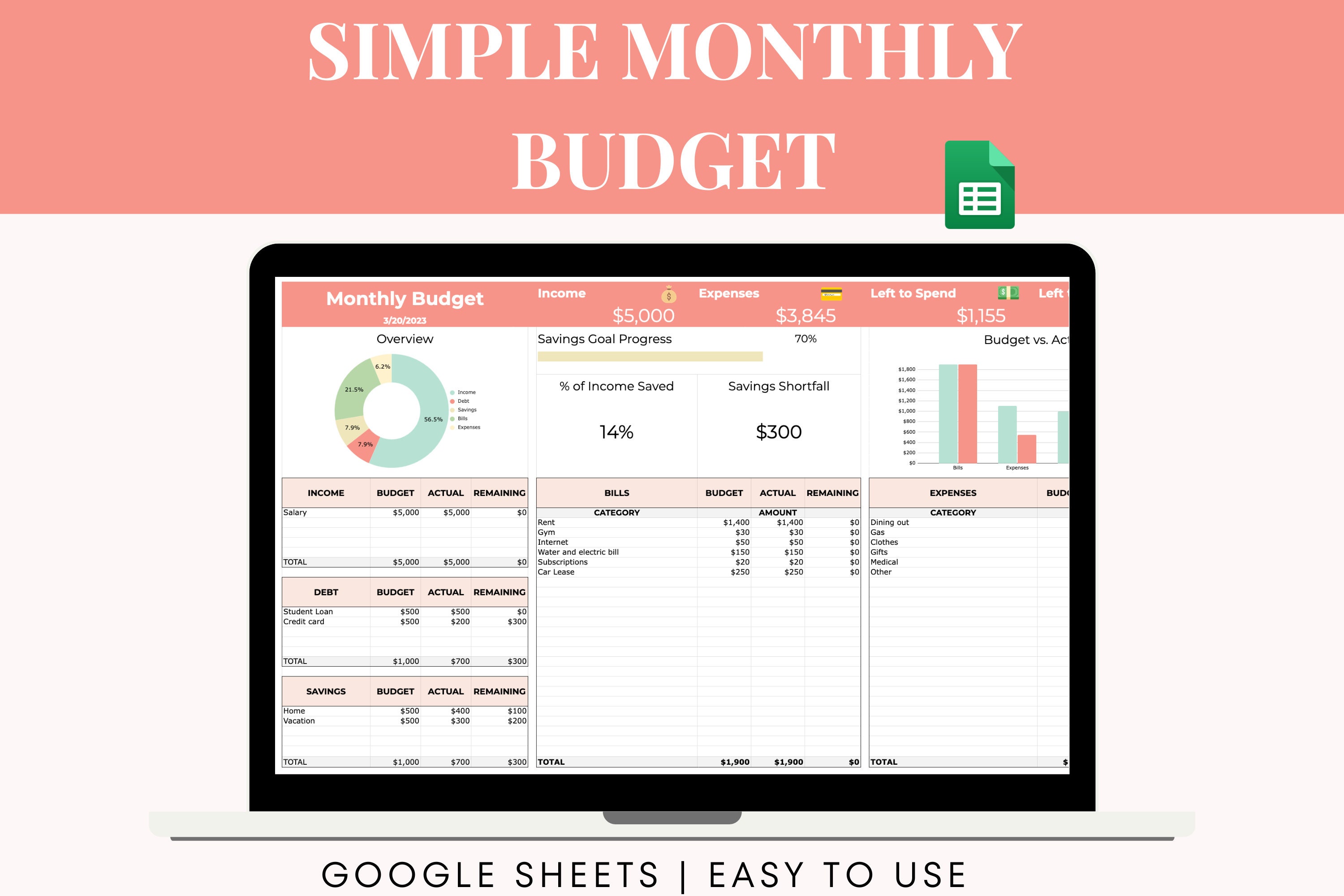 Monthly Budget Spreadsheet Google Sheets Budget Template Paycheck ...
