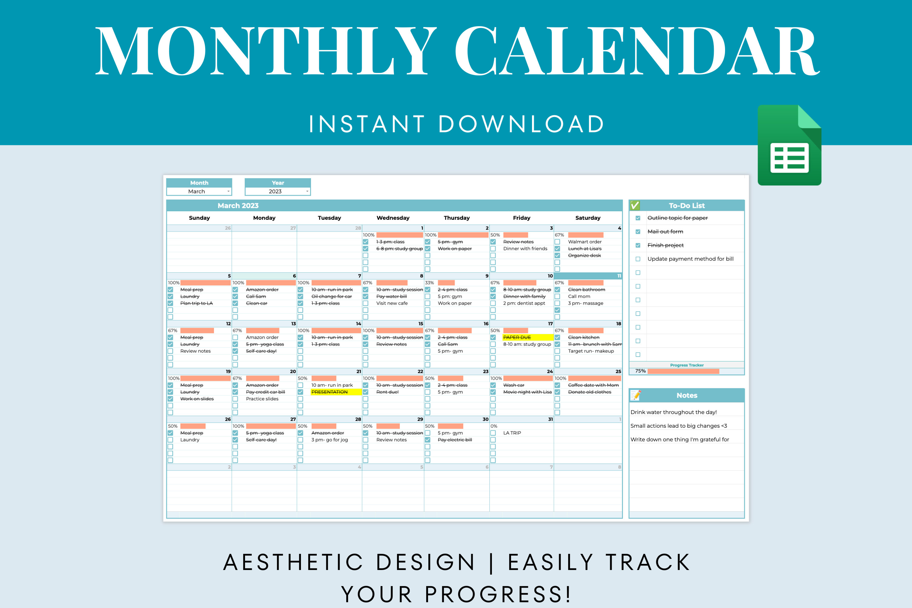 2026 Monthly Calendar: Editable Google Sheets Planner (digital Download ...