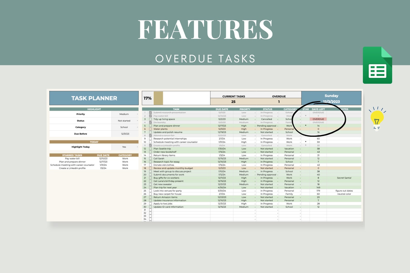 Task Planner Google Sheets | Digital Planner Template | Digital Smart ...