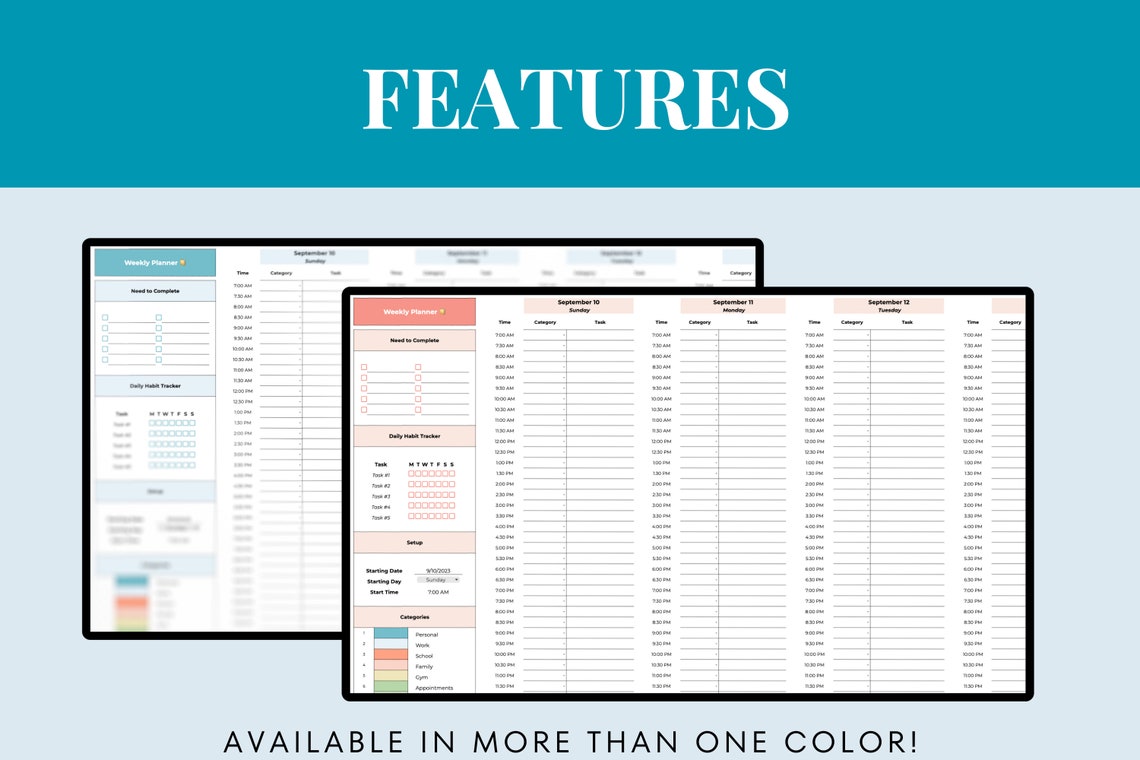 Digital Weekly Planner | Digital Planner | Google Sheets Template ...