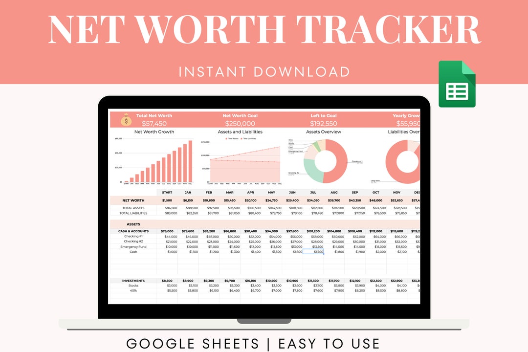 Net Worth Tracker Spreadsheet Template for Google Sheets Net - Etsy