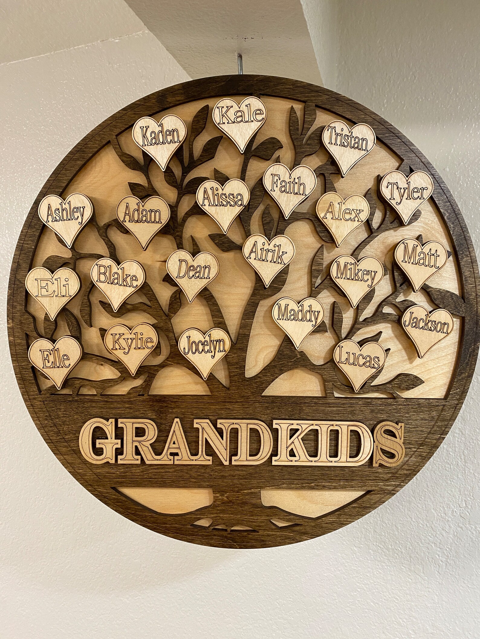 Custom Family Tree Round Wall Hanging Personalized Laser Cut Wood Sign ...